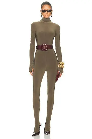 Norma Kamali Long Sleeve Footie Catsuit - Bark
