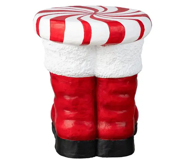 GLITZHOME 14.5'h Christmas Peppermint Boot Stoo L/table