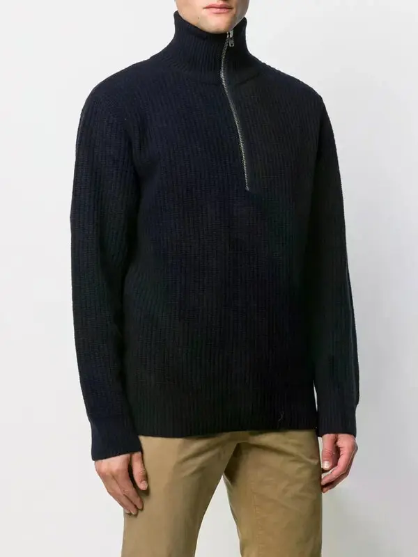 Closed Ribbed Half-zip Wool Sweatshirt