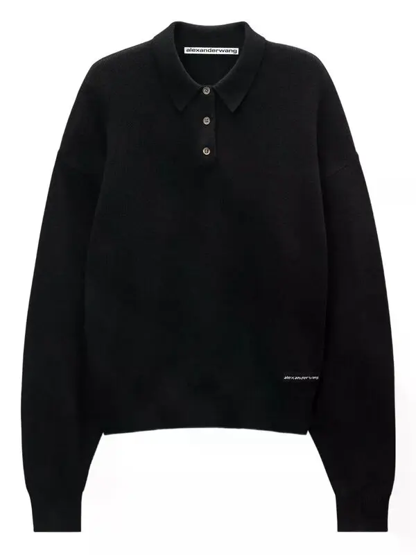 Alexander Wang Logo-patch Long-sleeve Polo Shirt - Black
