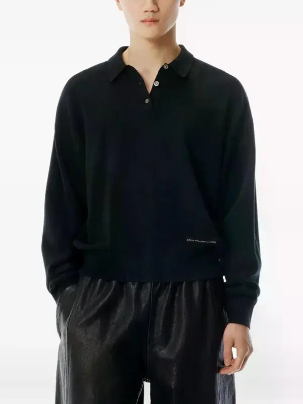 Alexander Wang Logo-patch Long-sleeve Polo Shirt - Black