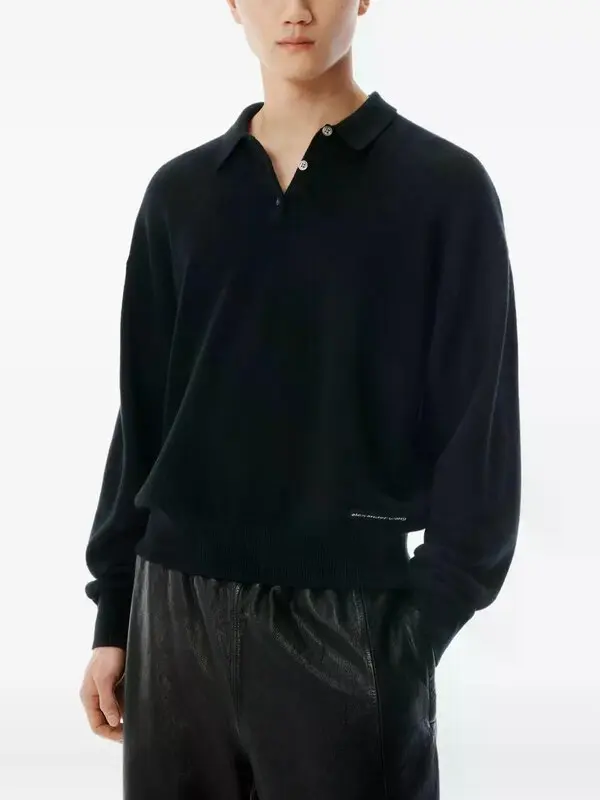Alexander Wang Logo-patch Long-sleeve Polo Shirt - Black