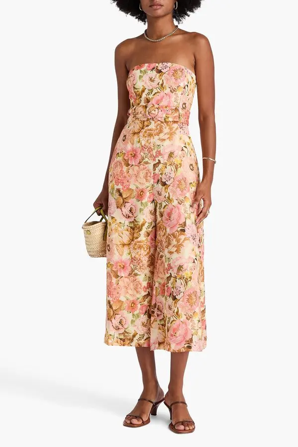 Zimmermann Strapless Floral-print Linen Jumpsuit