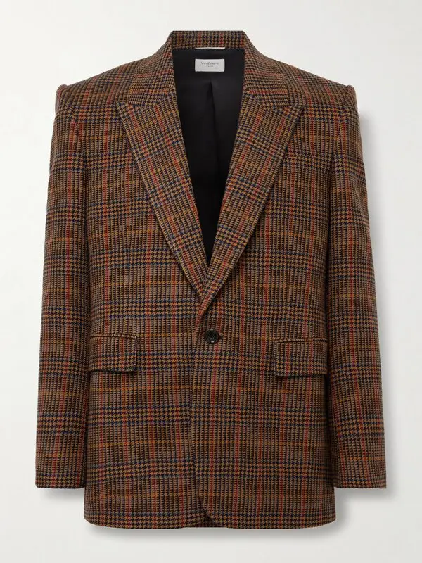 Saint Laurent Houndstooth Checked Wool Blazer