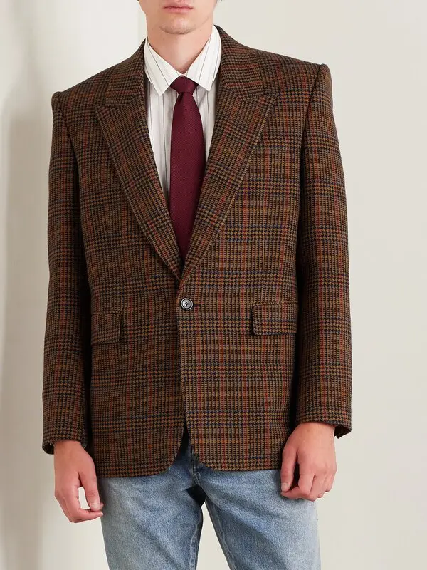 Saint Laurent Houndstooth Checked Wool Blazer