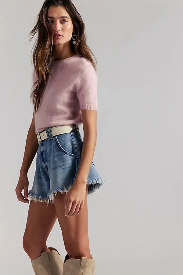 Free People Belle Brushed Cashmere Tee - Stamen