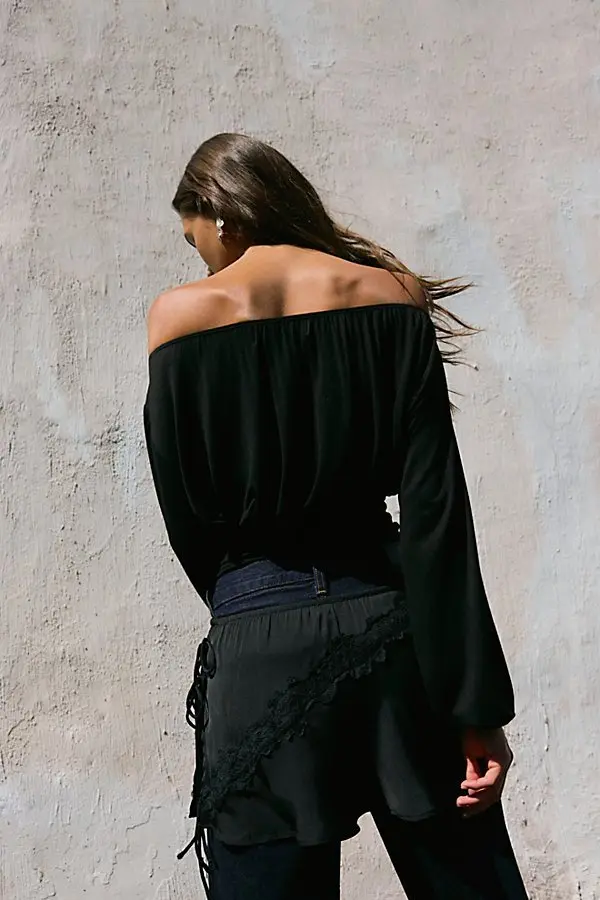 Free People Off-the-shoulder Ruched Top With Balloon Sleeves - Black