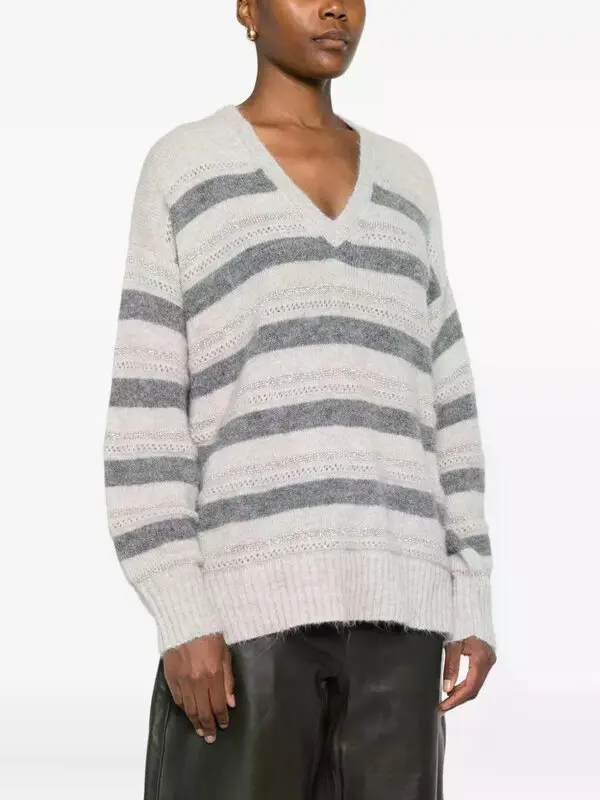 TWINSET Striped V-neck Sweater - Grey