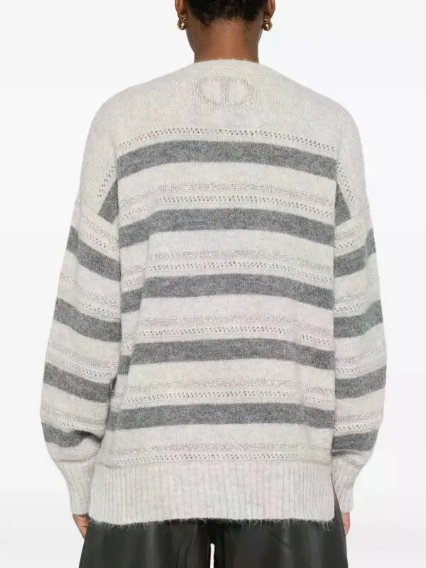 TWINSET Striped V-neck Sweater - Grey