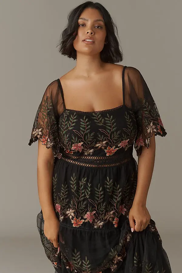 Bl-Nk Emryn Embroidered Midi Dress In Black Pattern - 38% Off | Editorialist