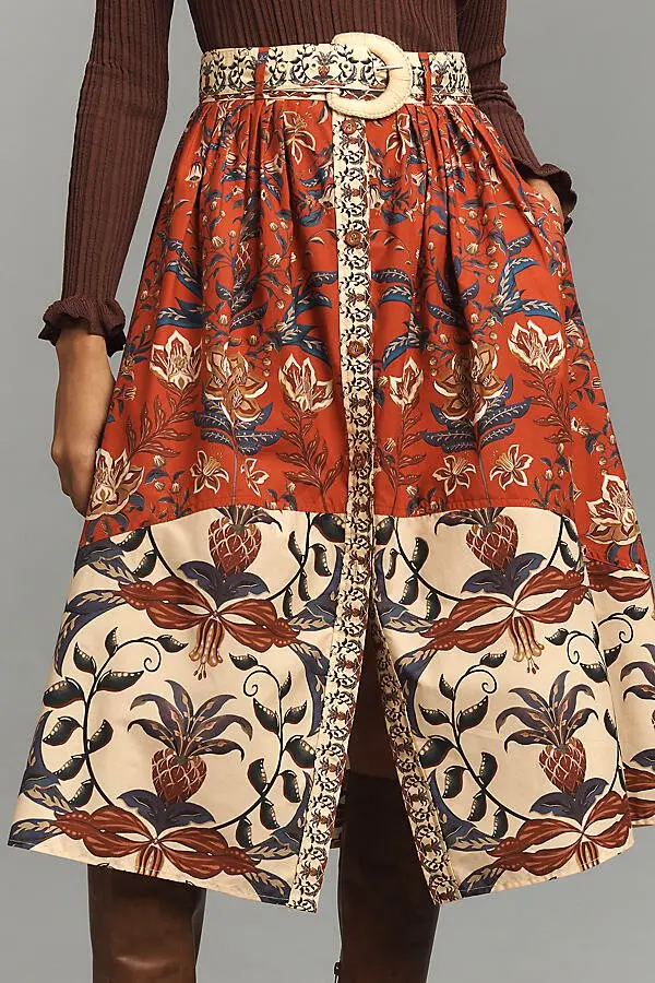 Farm Rio Printed Button-front A-line Midi Skirt