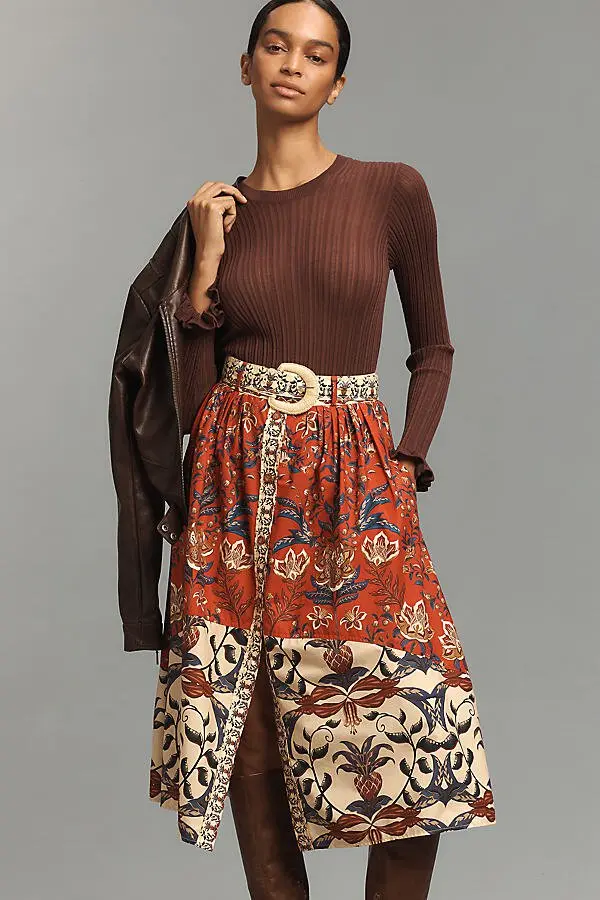 Farm Rio Printed Button-front A-line Midi Skirt