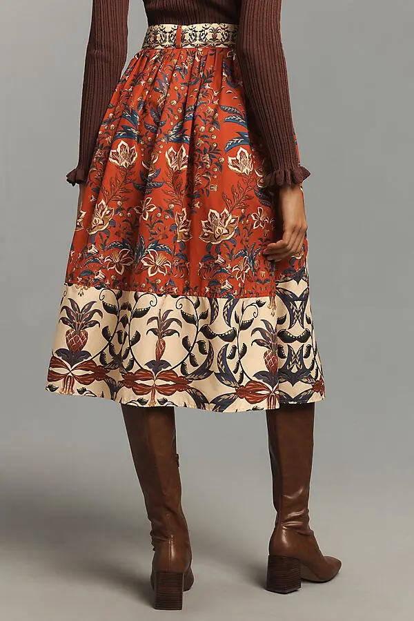 Farm Rio Printed Button-front A-line Midi Skirt