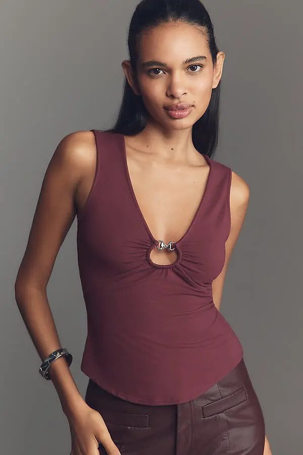 Maeve Keyhole Tank Top - Burgundy