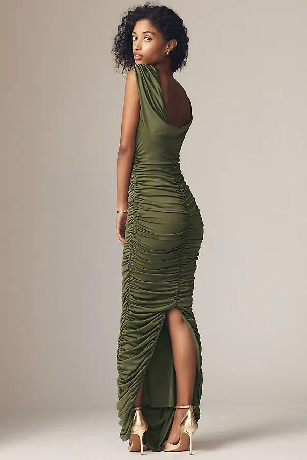 Black Halo Evangele Cowl-Neck Satin Maxi Dress - Green - 31% Off |  Editorialist