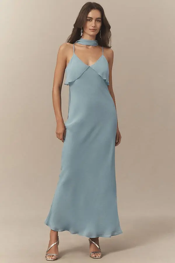 Bhldn Scarf Detail Slip Maxi Dress - Blue
