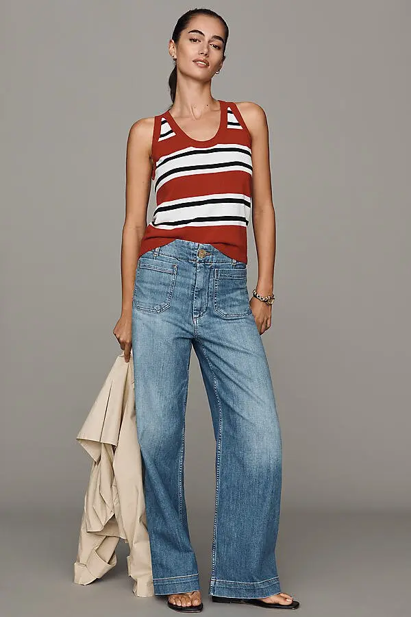 Maeve Colette High-rise Wide-leg Full-length Jeans - Light Denim