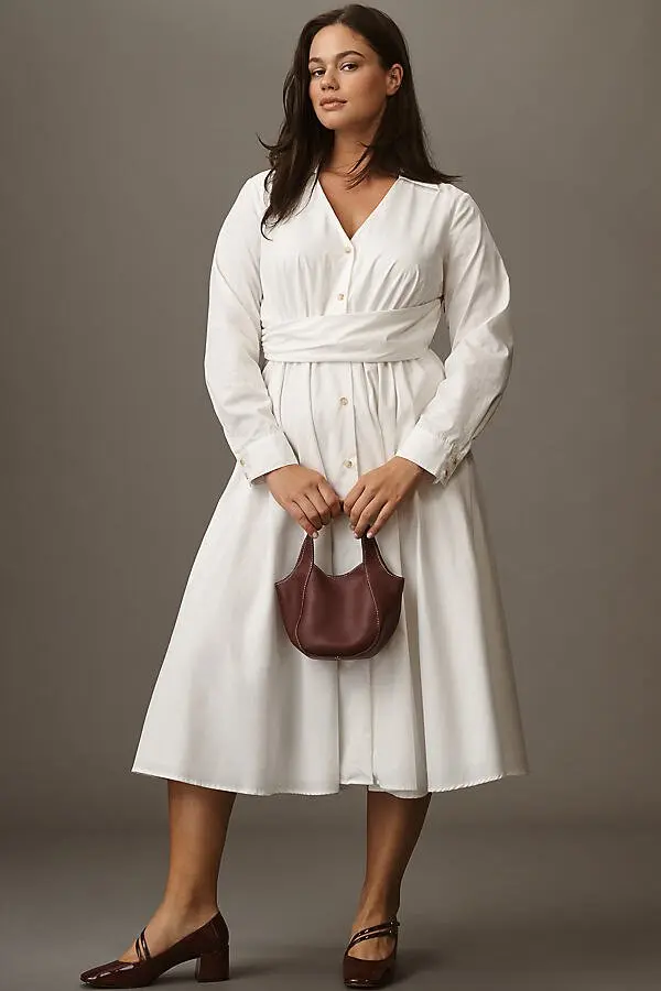 Hutch Long-Sleeve V-Neck Midi Shirt Dress In White - 39% Off | Editorialist