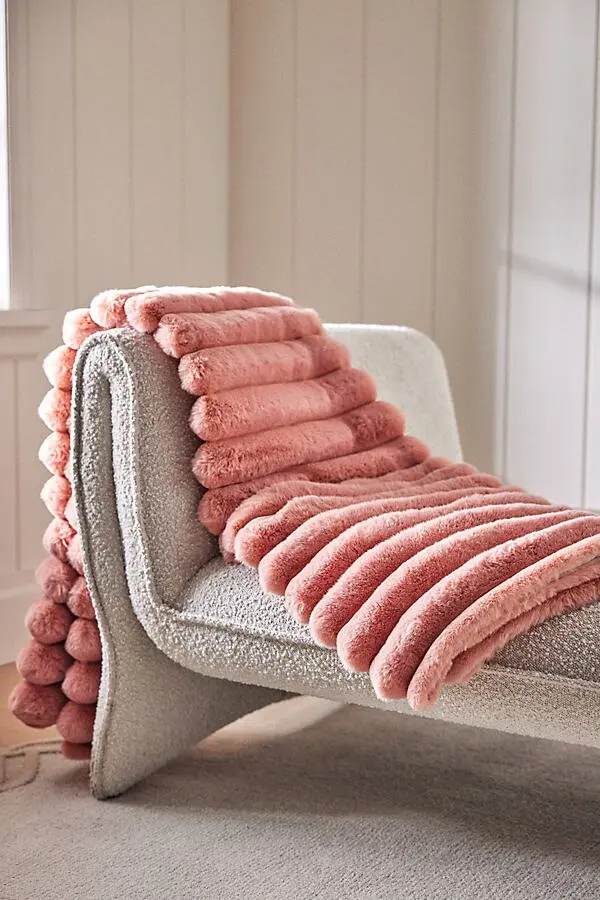 Anthropologie Tipped Puffer Faux-fur Throw Blanket - Peach