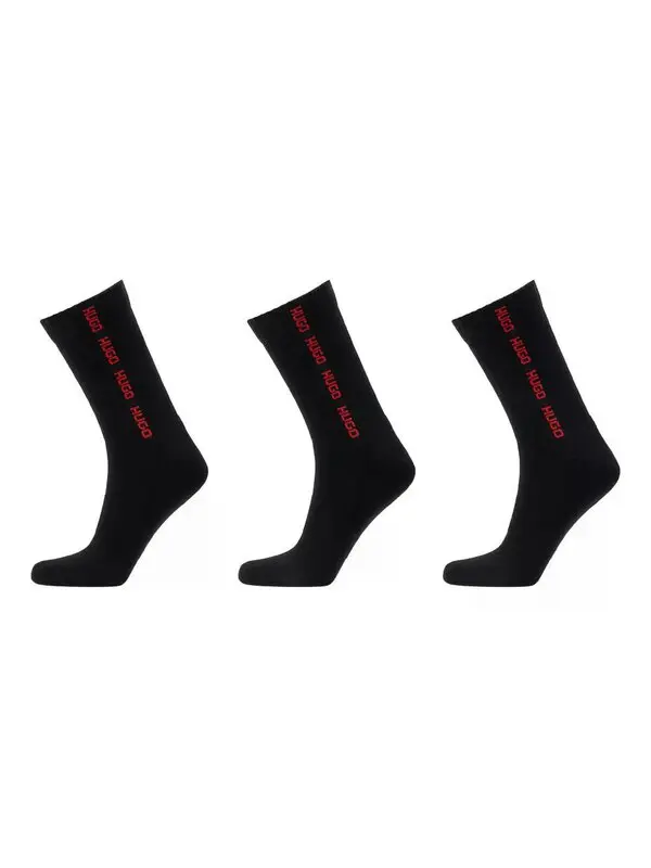 Hugo Rib-tape Socks Pack Of Three - Black