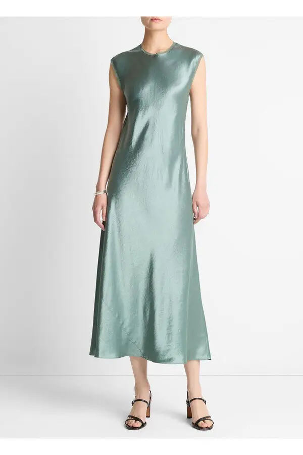 Vince Satin Cap-sleeve Slip Dress - Natural