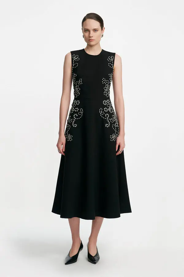 Lela Rose Corded Embroidery A-Line Dress In Black - 50% Off | Editorialist