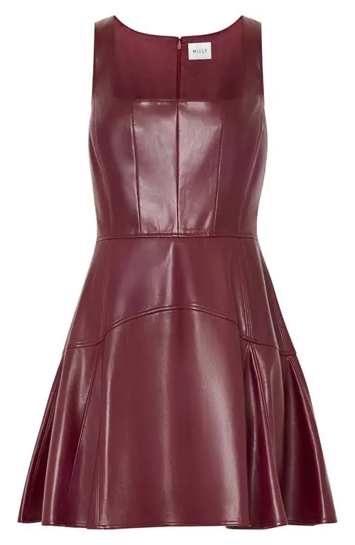 MILLY Faux Leather Mini Dress - Deep Burgundy