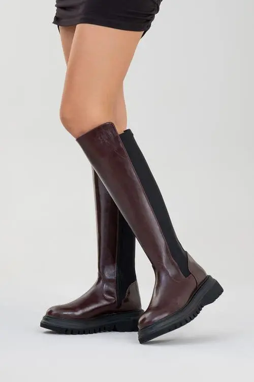 PROLOGUE SHOES Shadow Knee High Boots - Burgundy Faux Leather