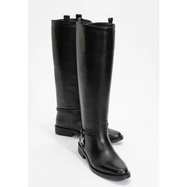 FOREVER & ALWAYS SHOES Leather Knee High Buckle Boots