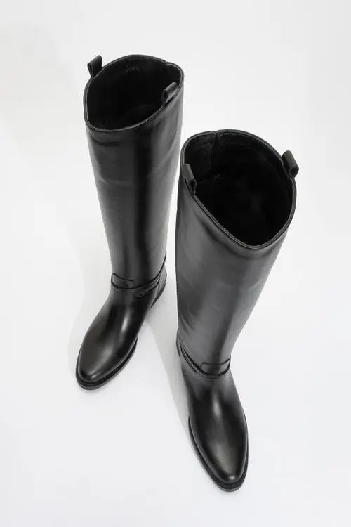 FOREVER & ALWAYS SHOES Leather Knee High Buckle Boots