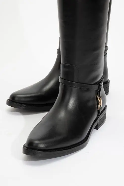FOREVER & ALWAYS SHOES Leather Knee High Buckle Boots