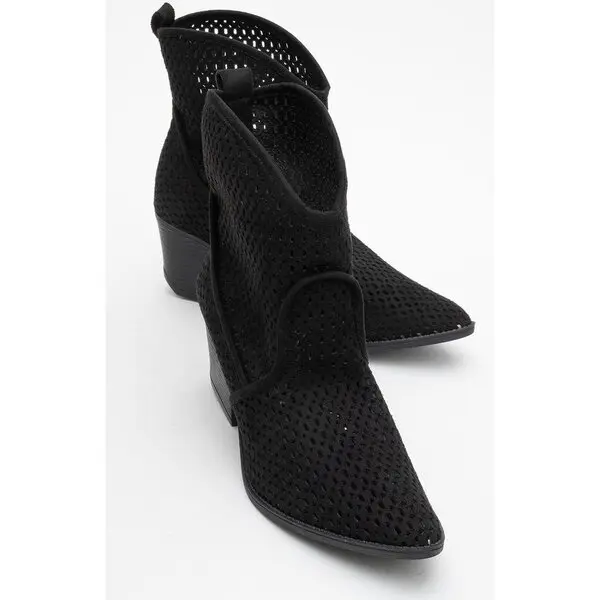 PROLOGUE SHOES Block Heel Summer Boots - Black Faux Leather