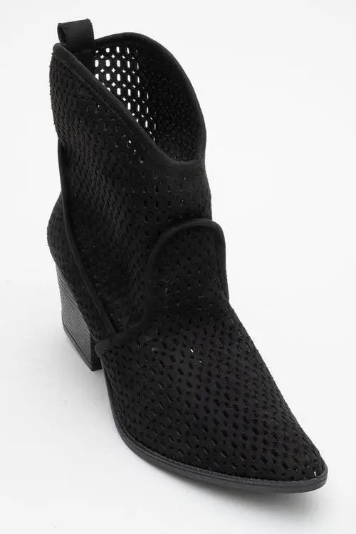 PROLOGUE SHOES Block Heel Summer Boots - Black Faux Leather