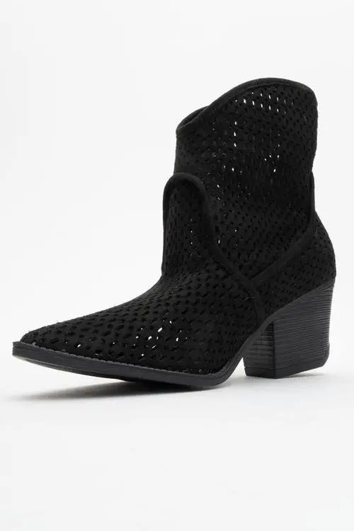 PROLOGUE SHOES Block Heel Summer Boots - Black Faux Leather
