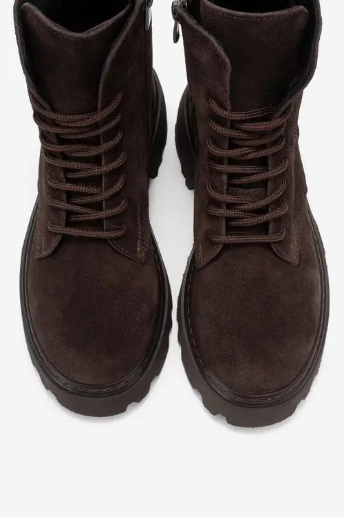 FOREVER & ALWAYS SHOES Leather Lace-up Ankle Boots - Brown Suede Leather
