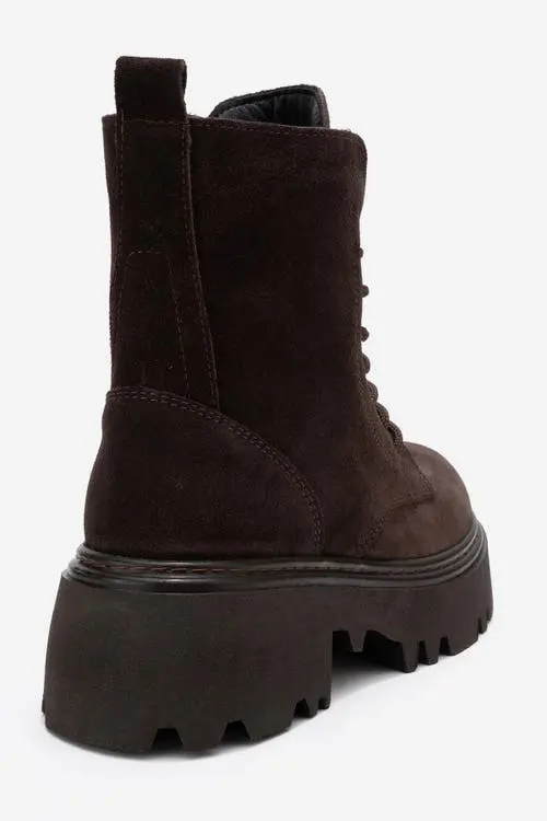 FOREVER & ALWAYS SHOES Leather Lace-up Ankle Boots - Brown Suede Leather
