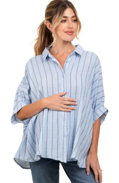 PINKBLUSH Striped Collared Oversized Top