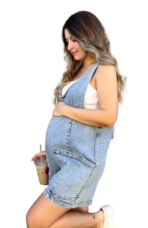 PINKBLUSH Denim Scoop Neck Short Overall