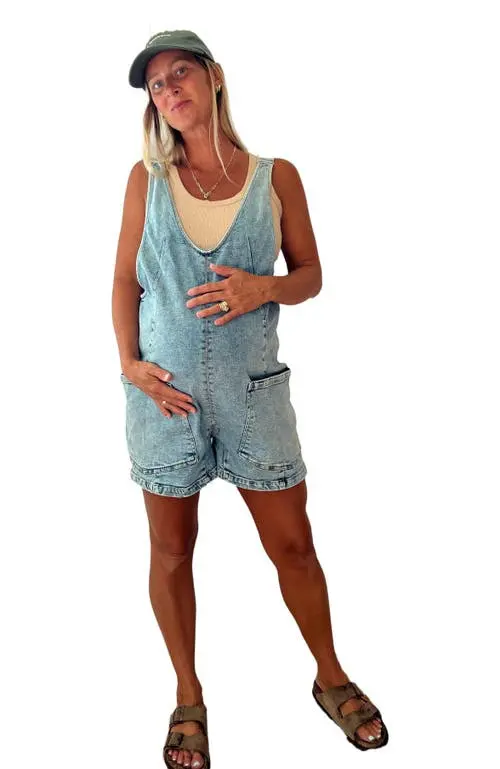 PINKBLUSH Denim Scoop Neck Short Overall
