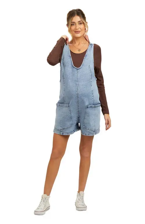 PINKBLUSH Denim Scoop Neck Short Overall - Light Blue