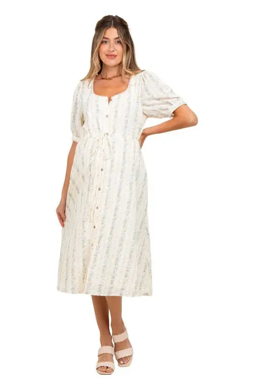 PINKBLUSH Floral Print Button Down Midi Dress - Light Blue