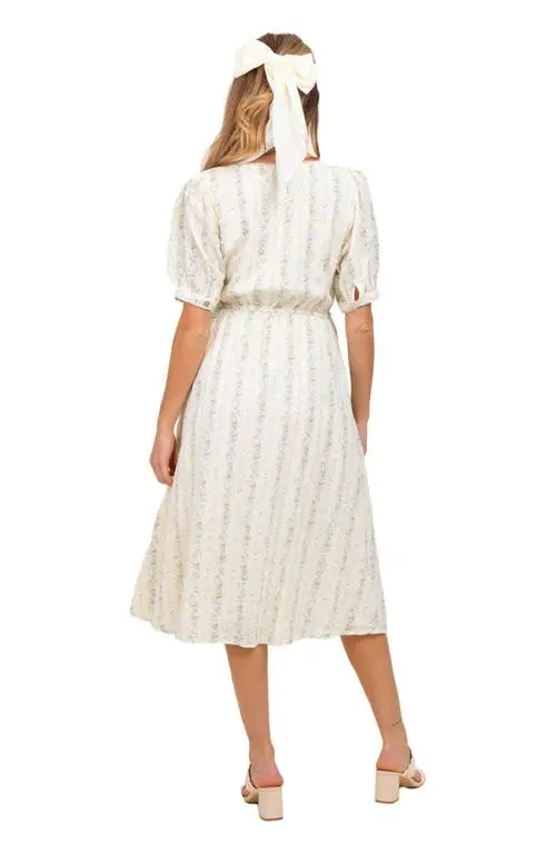 PINKBLUSH Floral Print Button Down Midi Dress - Light Blue