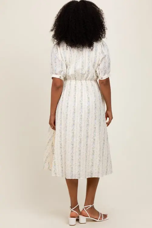 PINKBLUSH Floral Print Button Down Midi Dress - Light Blue