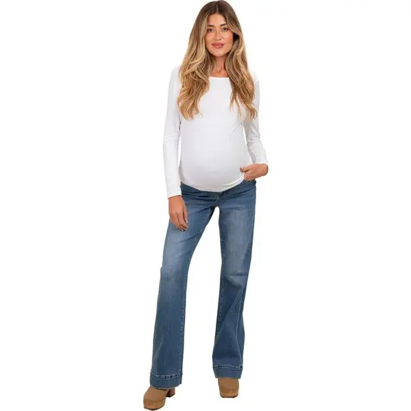 PINKBLUSH Wide Hem Flare Maternity Jeans - Blue