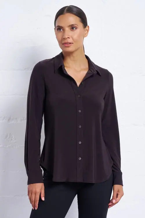 FRANNE GOLDE Katherine Stretch Button-up Shirt - Espresso