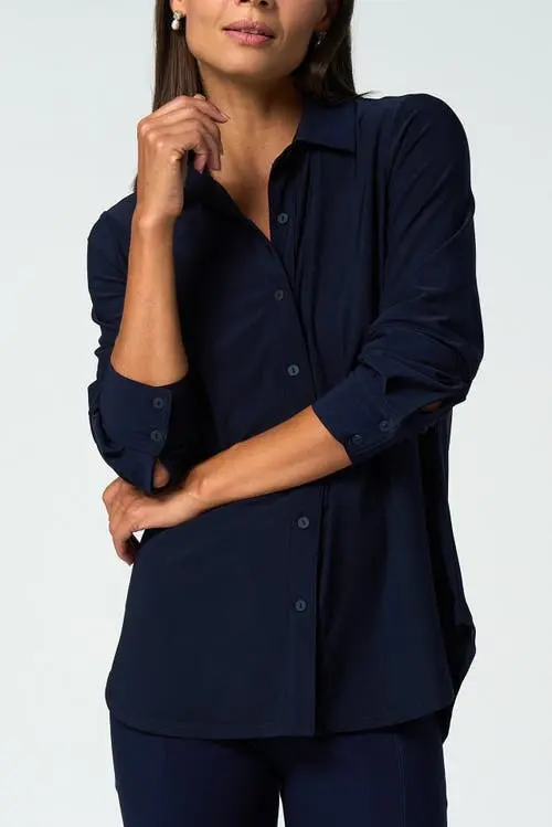 FRANNE GOLDE Katherine Stretch Button-up Shirt - Navy