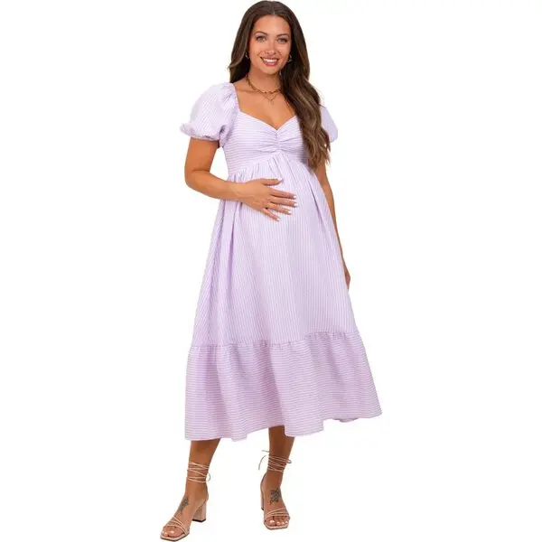 PINKBLUSH Sweetheart Stripe Smocked Back Midi Dress - Lavender