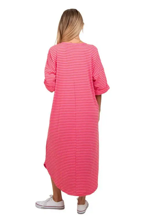 PINKBLUSH Striped Terry Maternity Maxi Dress - Fuschia