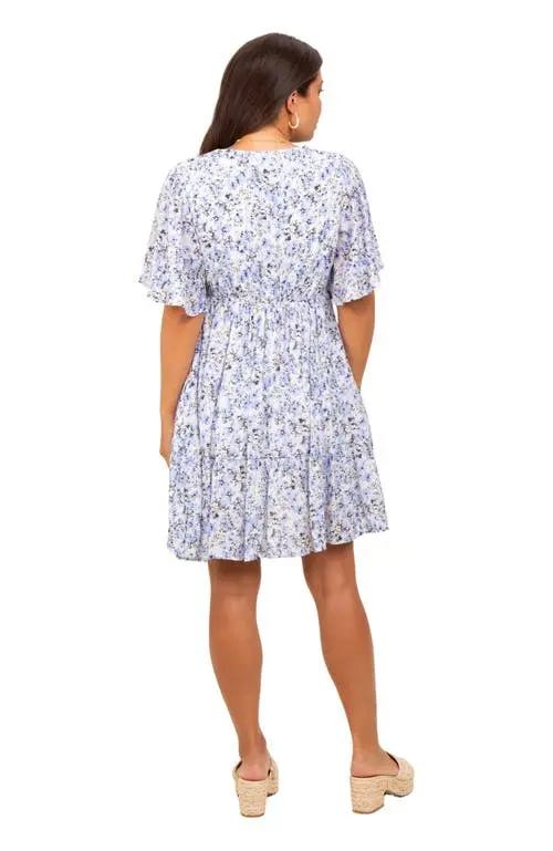PINKBLUSH Floral V-neck Flutter Sleeve Mini Dress