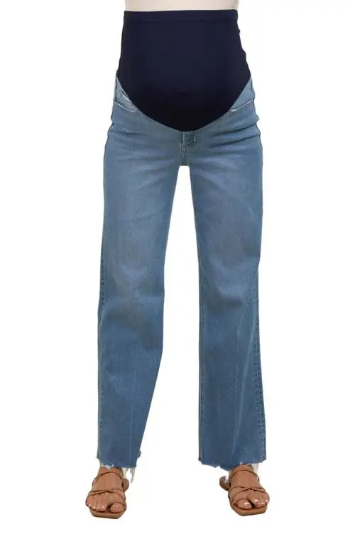 PINKBLUSH Raw Hem Ankle Slim Wide Leg Maternity Jeans